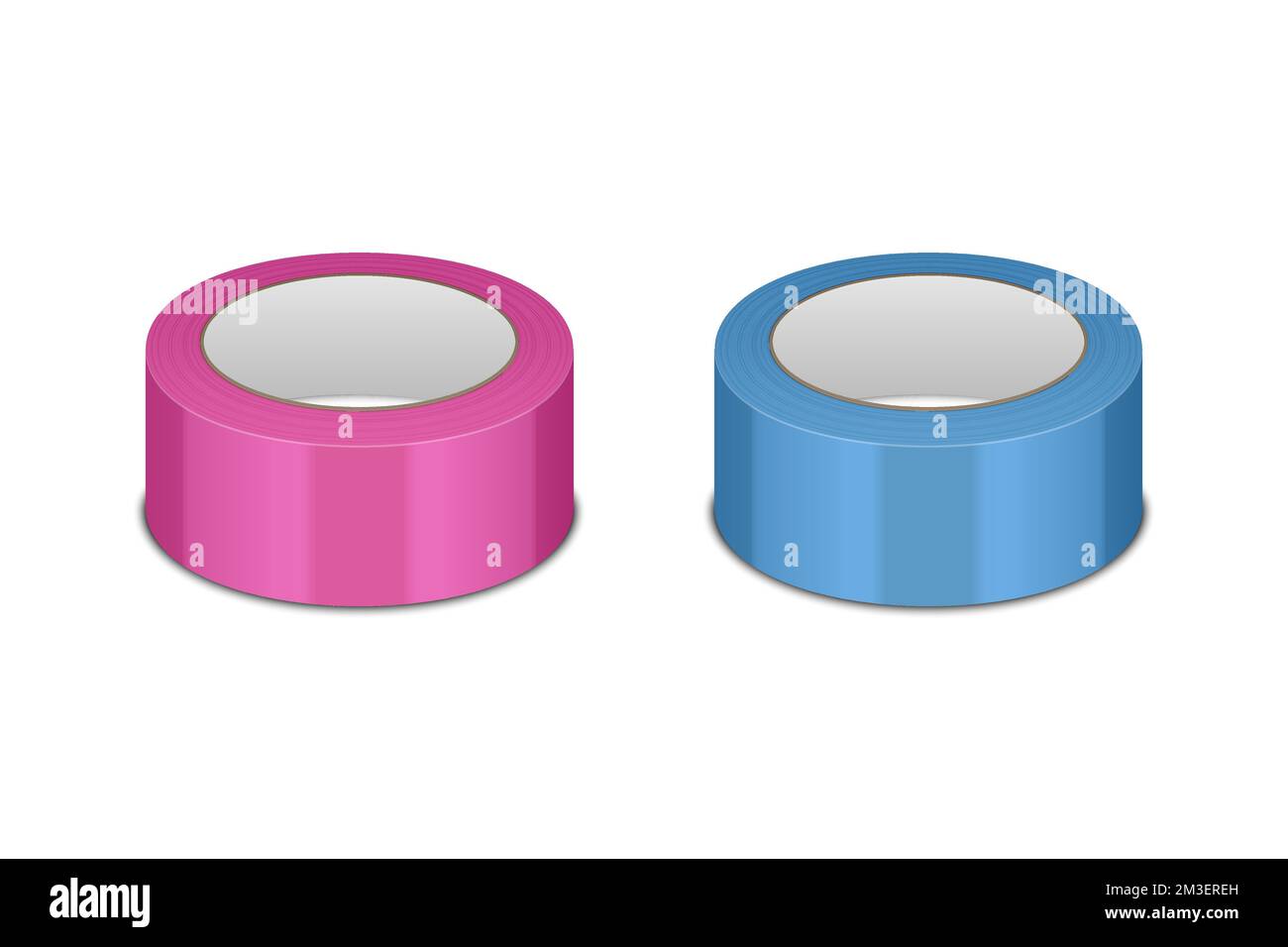 Vector 3d Realistic Glossy Pink and Blue Tape Roll Icon Set, Mock-up ...