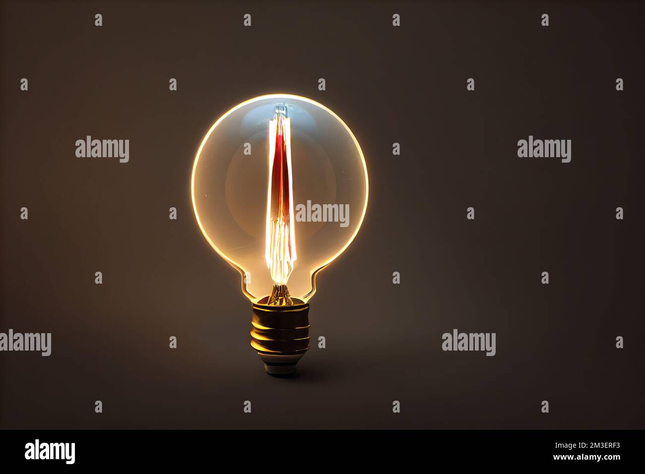 a light bulb with a red light shining inside of it on a dark background ...