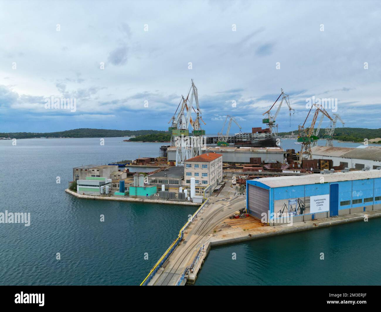 Uljanik Shipyard Pula Croatia low angle drone aerial view Stock Photo ...
