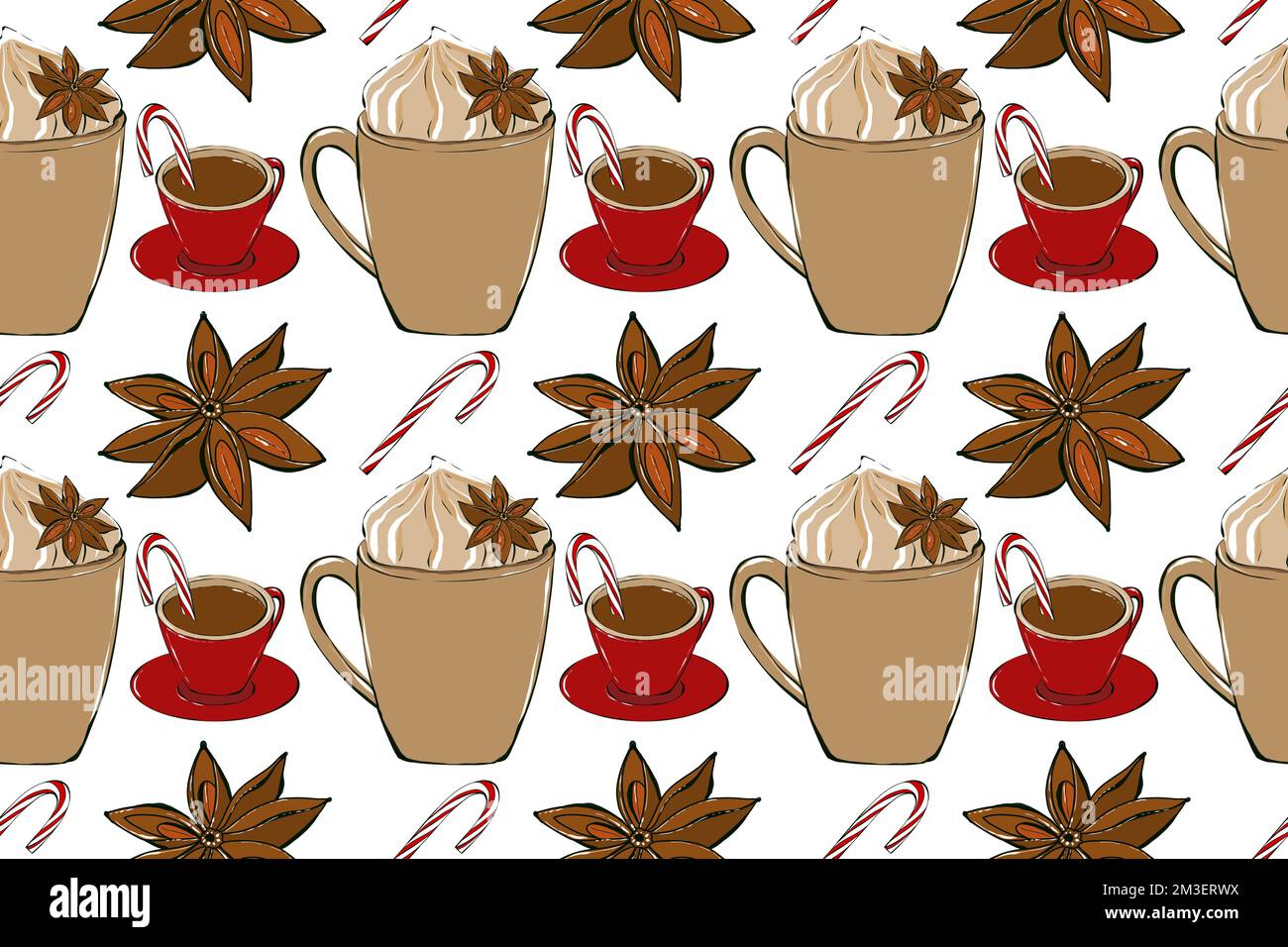 Hot drink seamles pattern. Coffee shop collection. Cups of coffee with ...