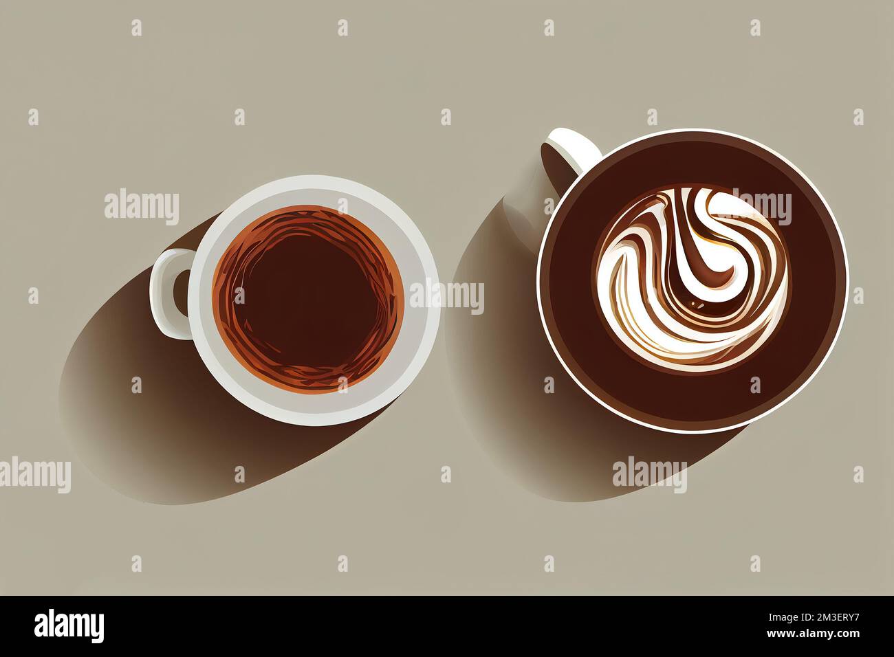 two cups of coffee with swirl designs on them Stock Photo - Alamy