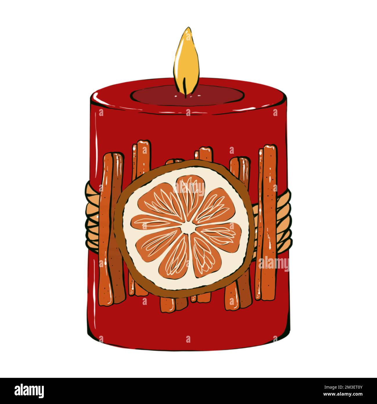 Red Christmas Candle. Symbol of home decor, aromatherapy. Hand drawing ...