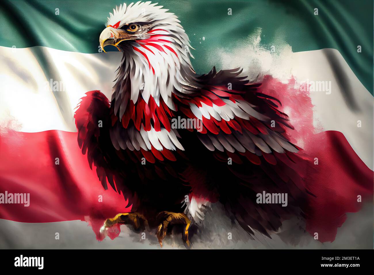 a painting of a bird with a flag in the background of it's image Stock ...