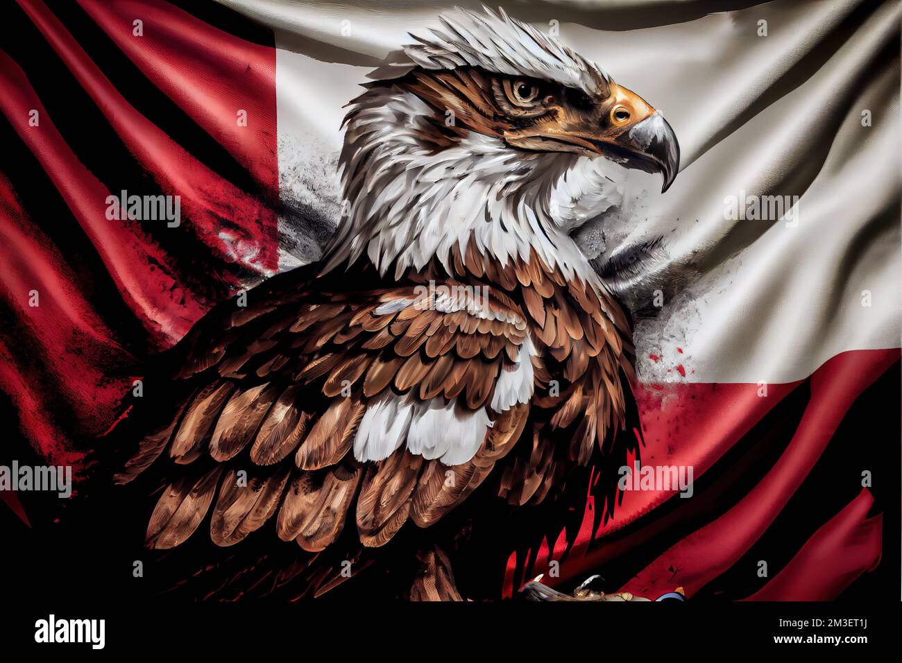 a painting of a bird with a flag in the background of it's image Stock ...