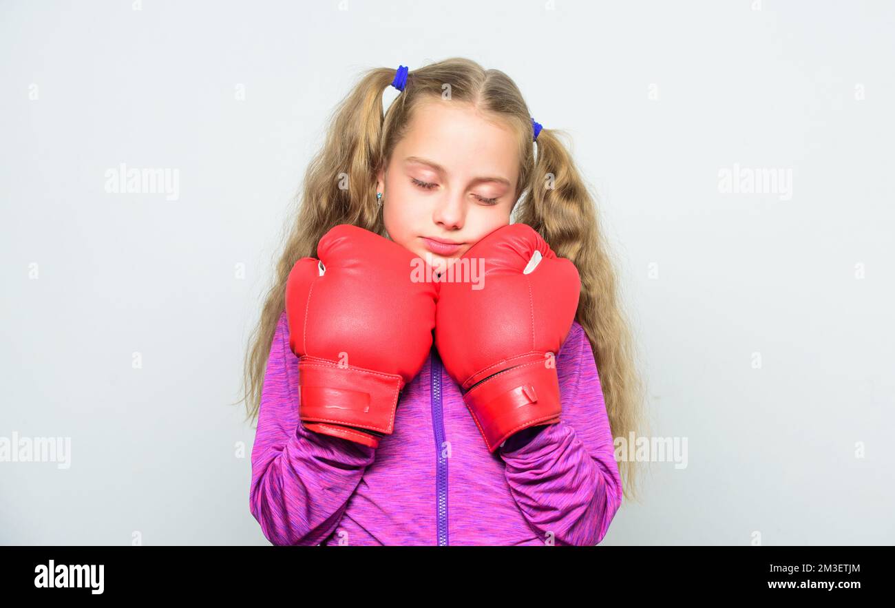 sleepy kid exhausted after boxing. knockout and energy. Sport success ...