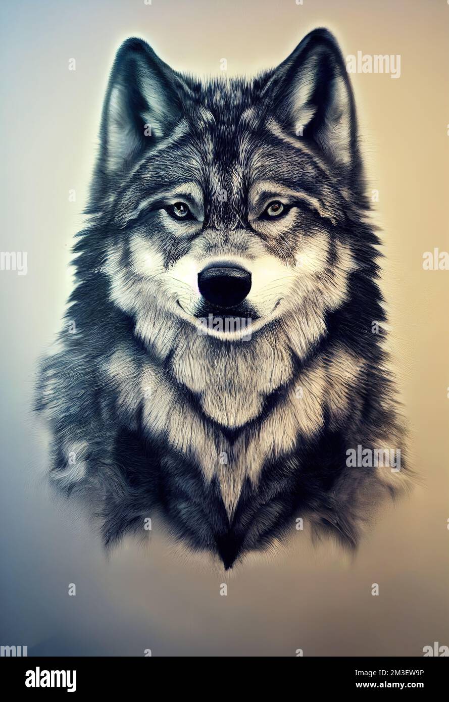 a drawing of a wolf's face with a blue background and a white ...