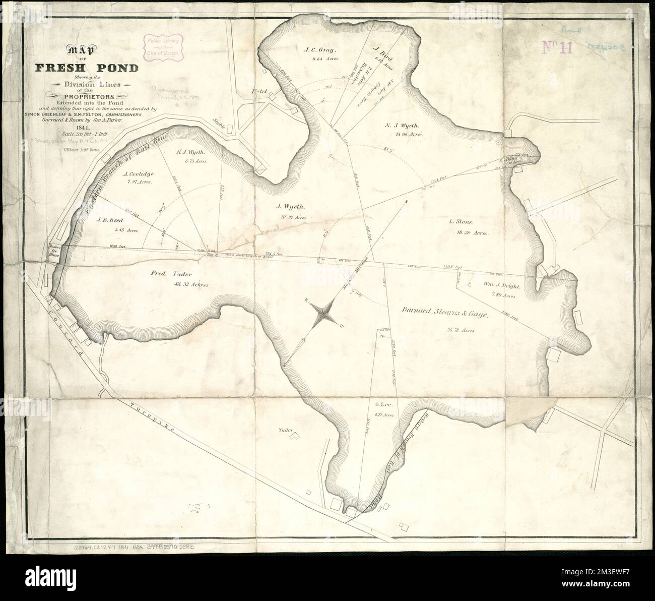 Map of Fresh Pond : showing the division lines of the proprietors ...