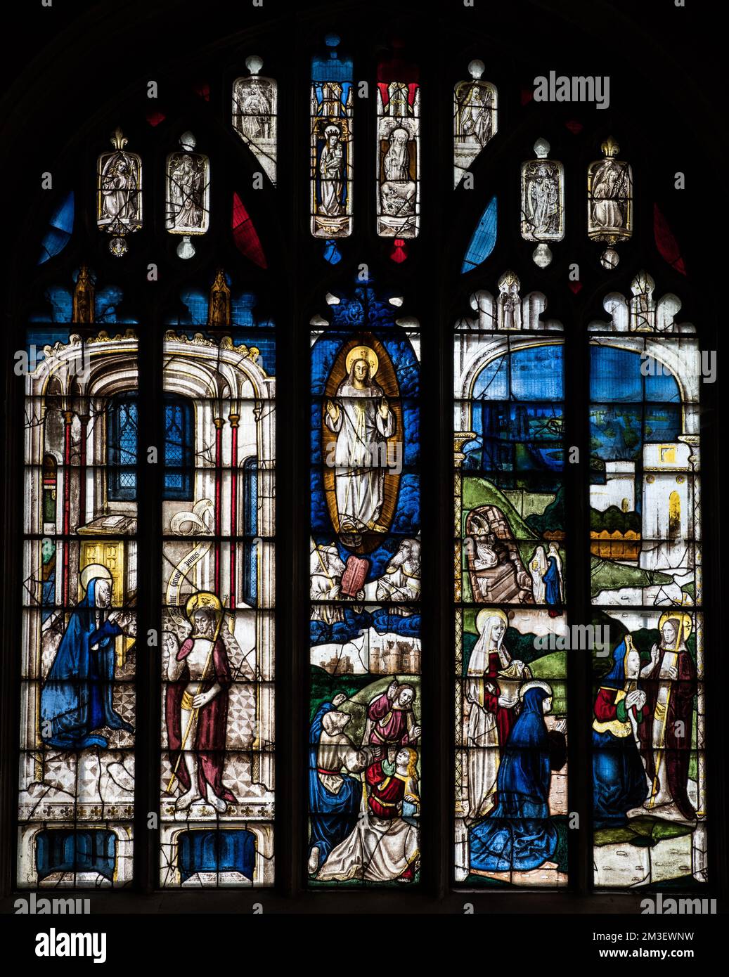 A vertical shot of the St Mary's Church windows in Fairford, England ...