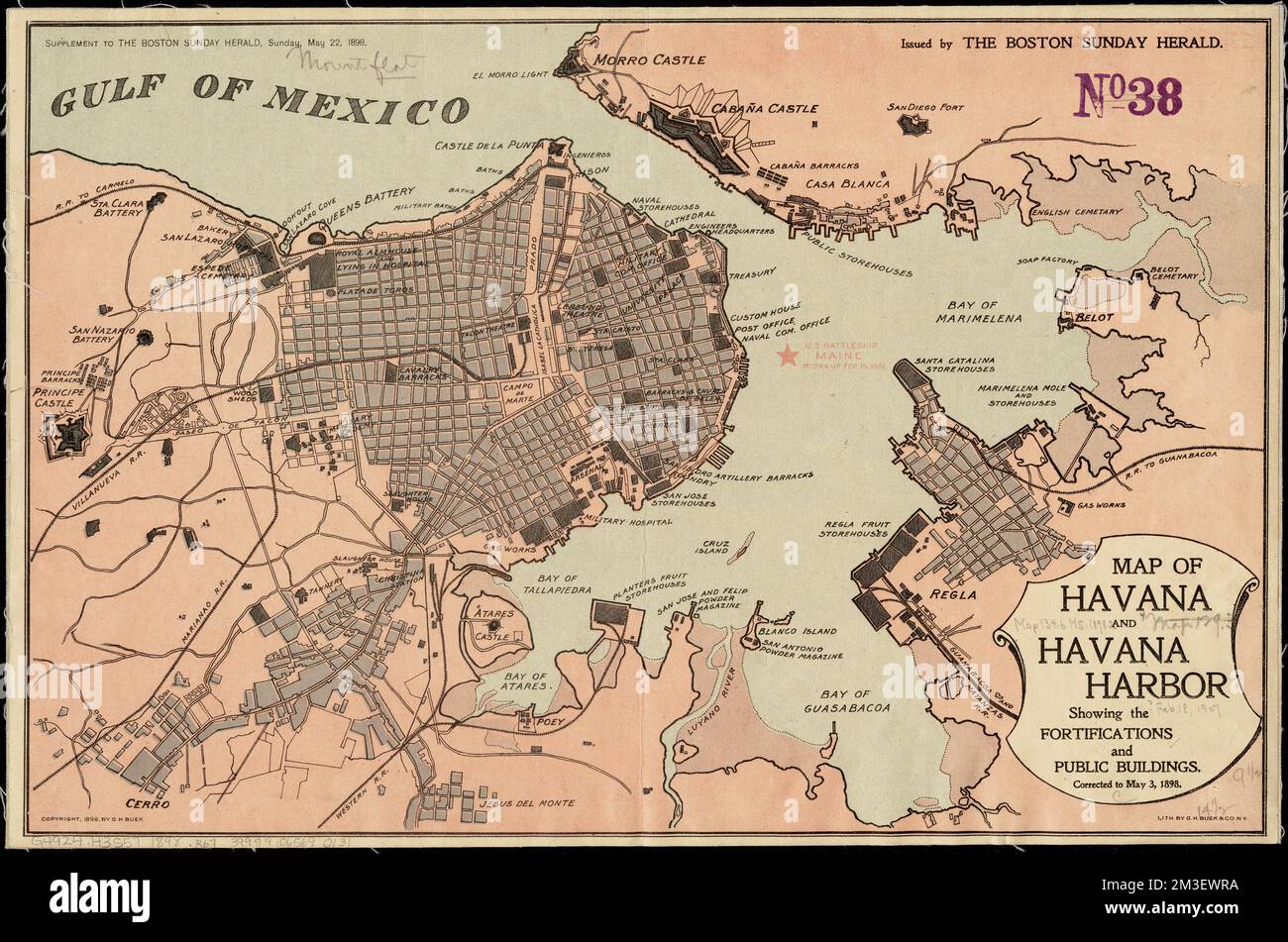 Map of Havana and Havana Harbor showing the fortifications and public ...