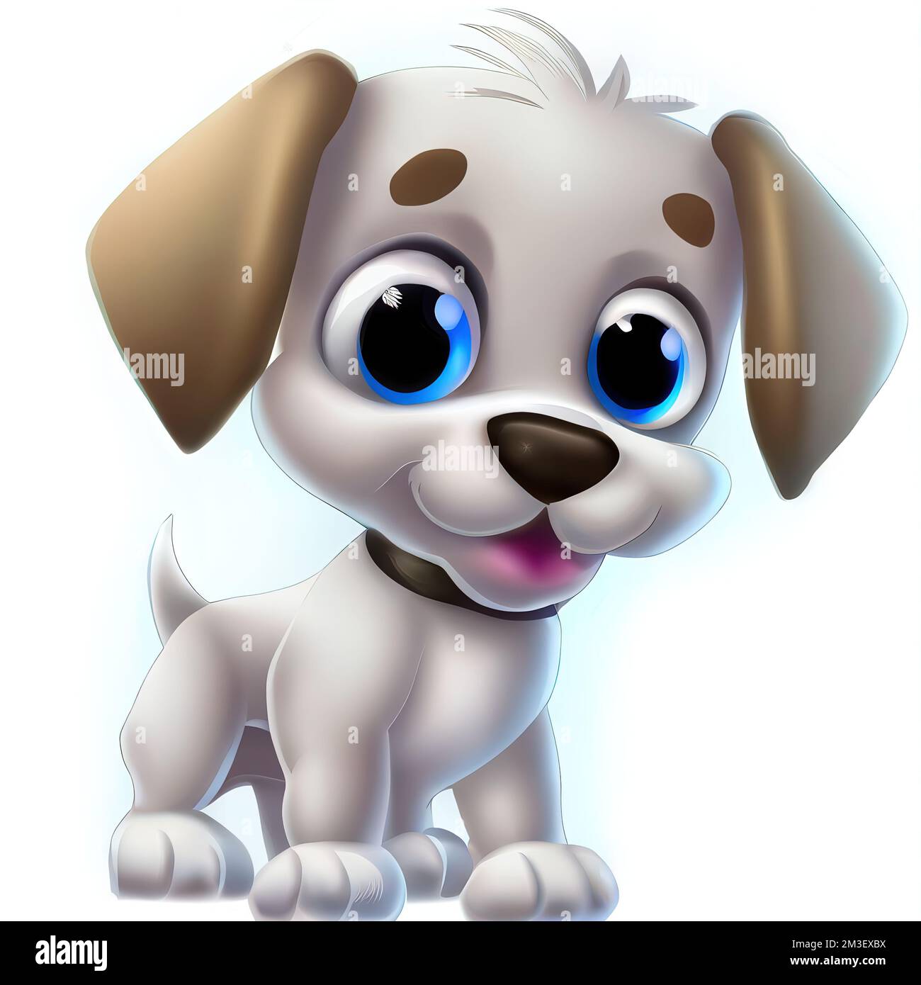 a cartoon dog with big blue eyes sitting down and smiling at the camera ...