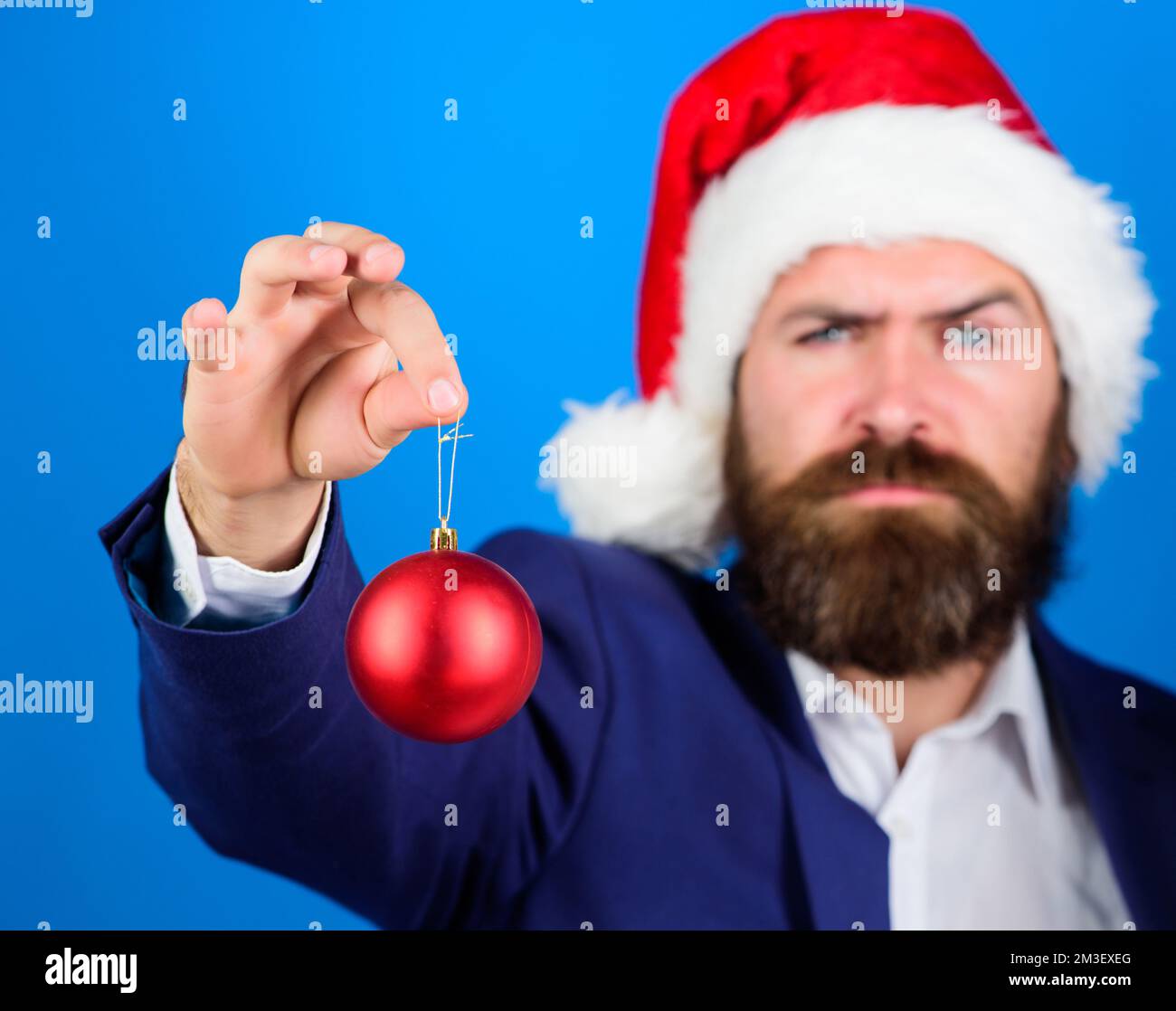 Man bearded hipster wear formal suit and santa hat. Special christmas ...