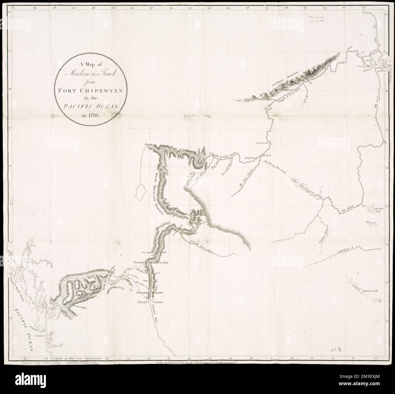 A map of Mackenzie's track from Fort Chipewyan to the Pacific Ocean in ...