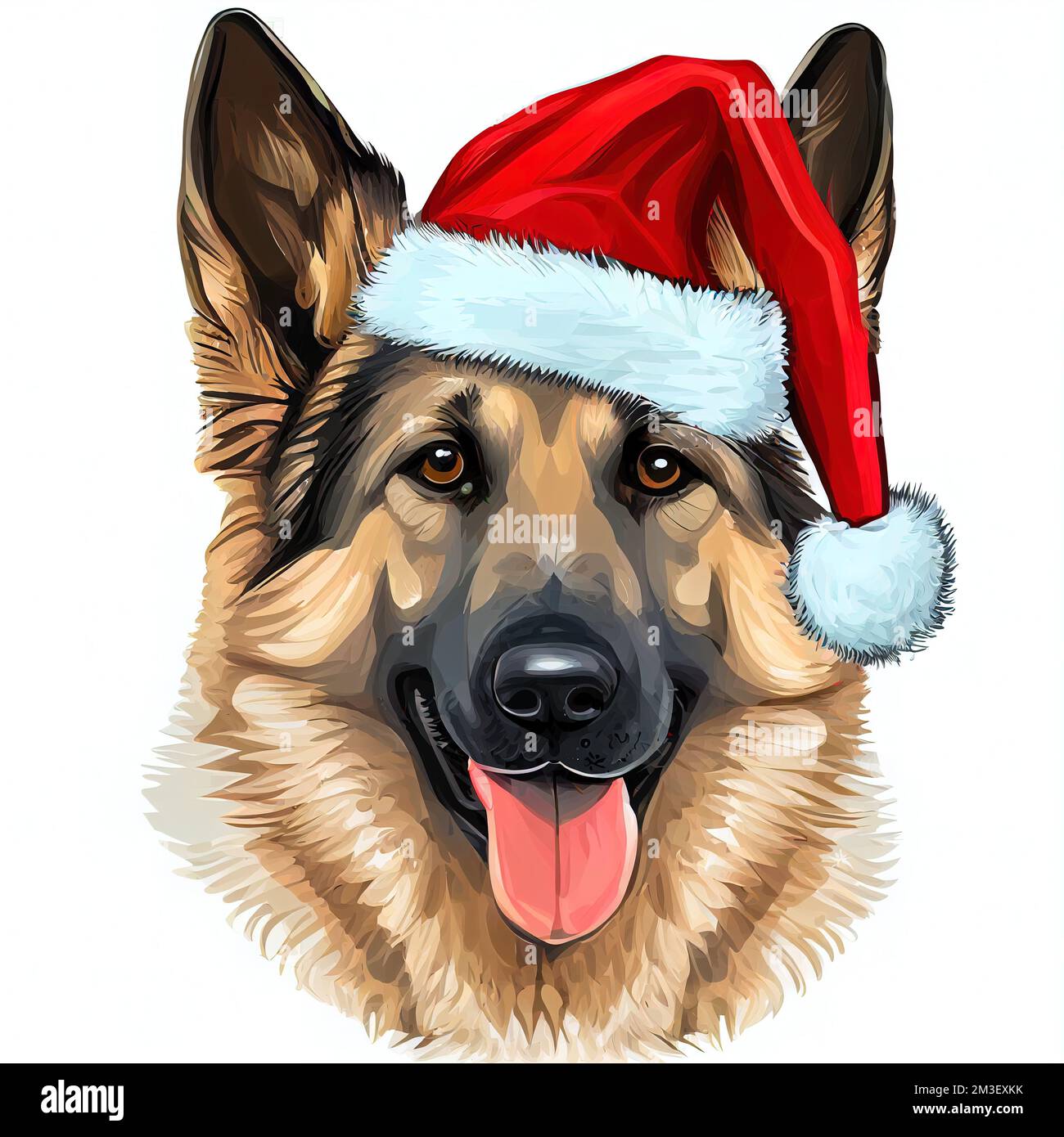 a german shepherd wearing a santa hat on a white background with a red ...