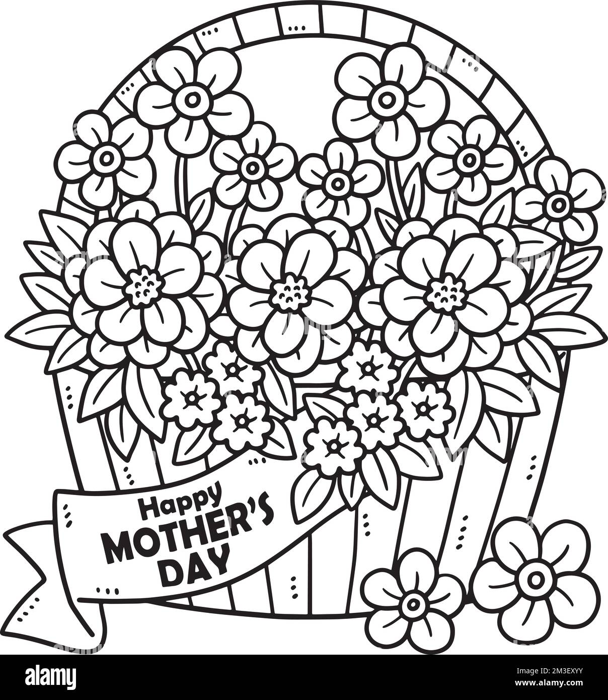 Mothers Day Basket of flowers Isolated Coloring Stock Vector Image ...
