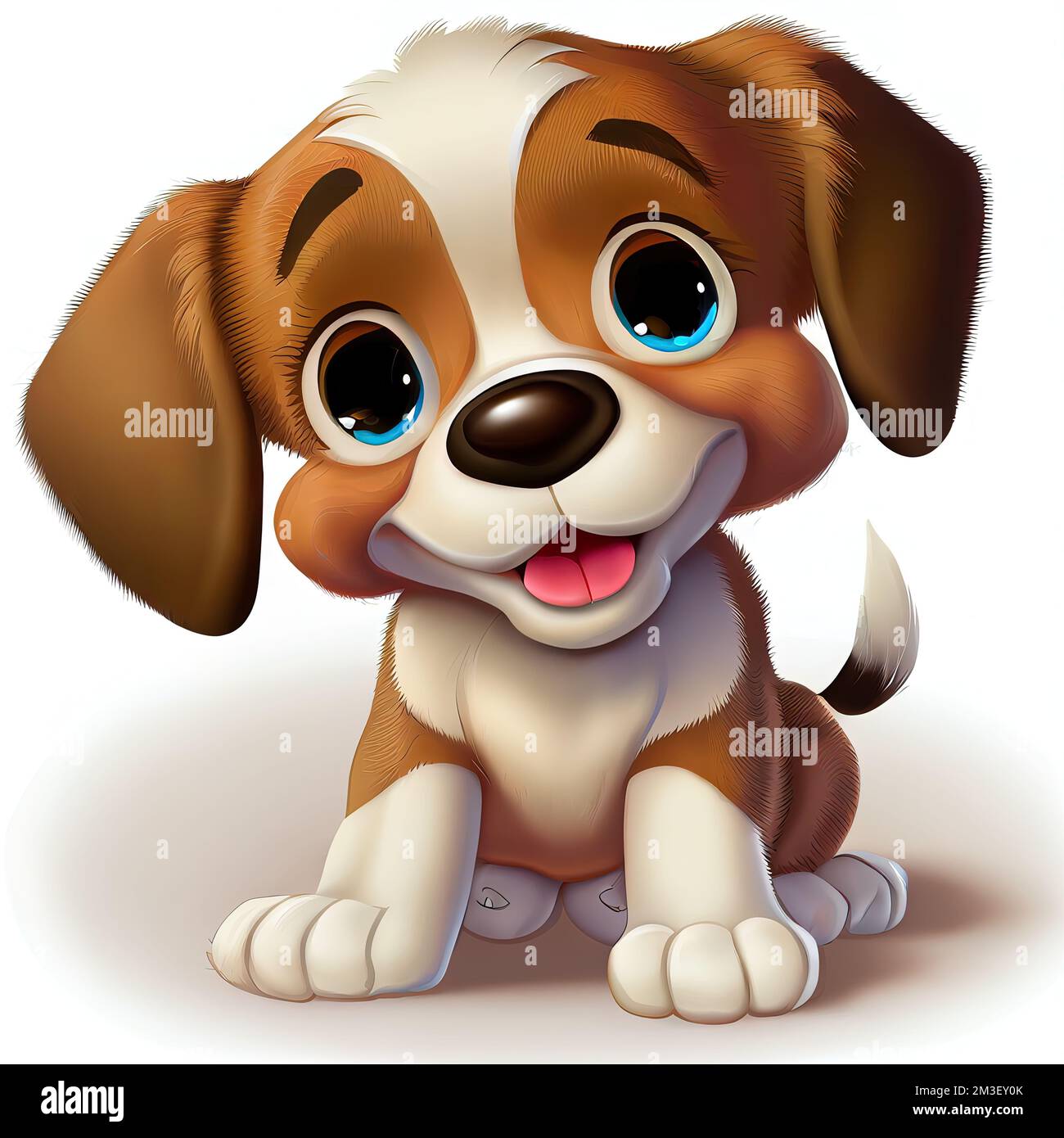 a cute puppy sitting down with a big smile on his face and eyes Stock ...