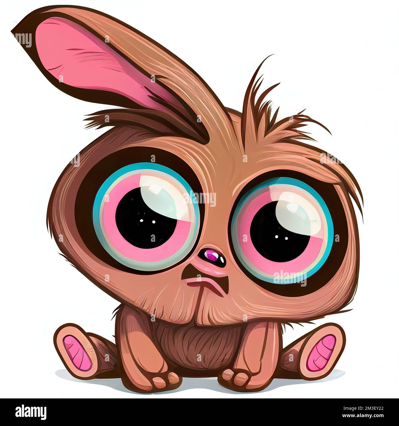 a cartoon bunny with big eyes sitting down on the ground with a sad ...