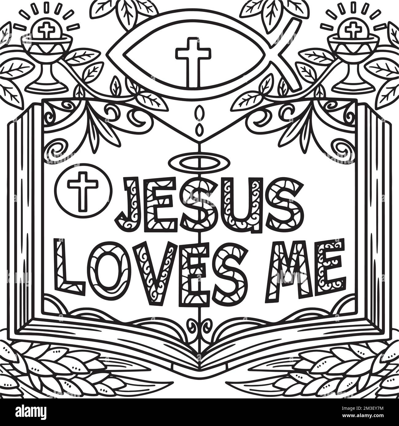 Christian Jesus Loves Me Coloring Page for Kids Stock Vector Image ...