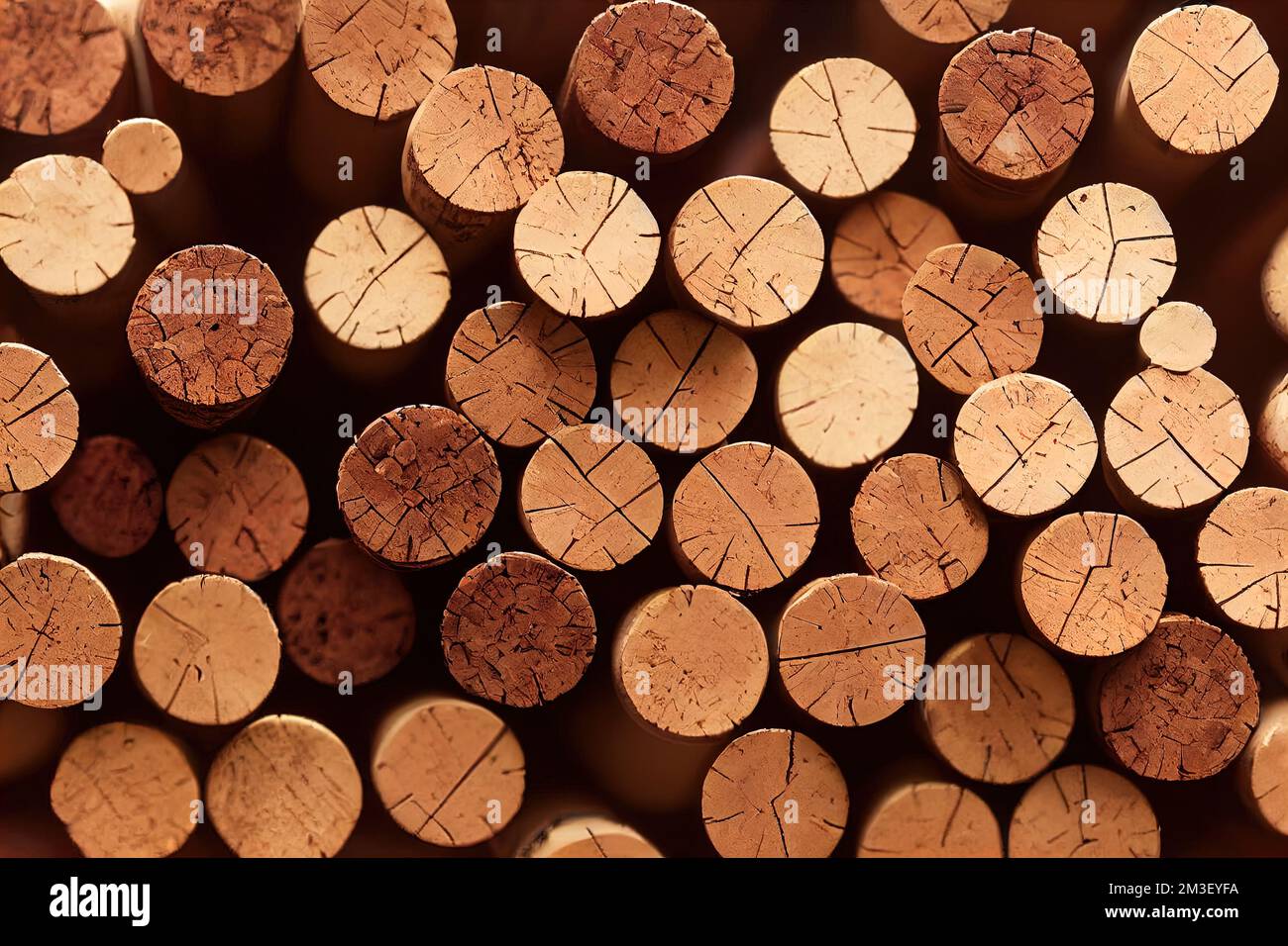 a close up of many wooden logs stacked together in rows and stacked ...