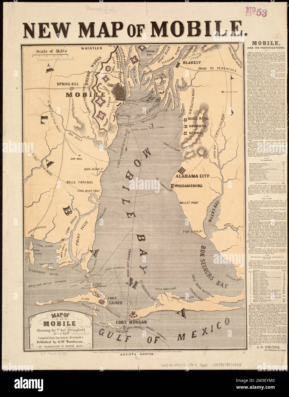 Map of Mobile showing the Rebel stronghold in the Gulf , Mobile Ala ...