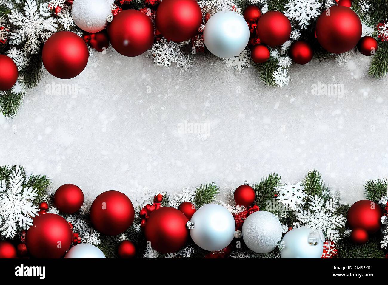 a christmas border with red and white ornaments and snow flakes on a ...