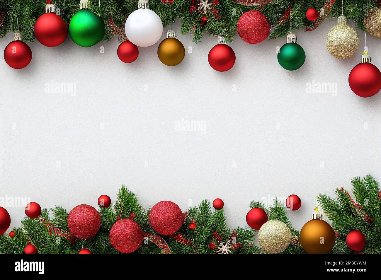 a white background with christmas ornaments and a white sheet of paper ...