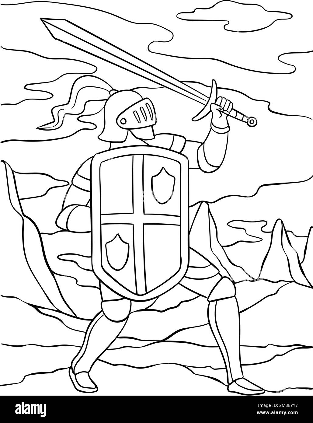 Knight Attacking Pose Coloring Page for Kids Stock Vector Image & Art ...