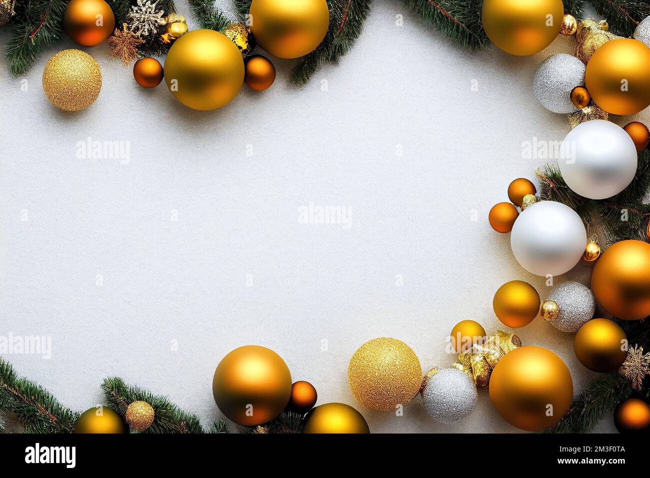 a white and gold christmas border with ornaments on it and a white ...