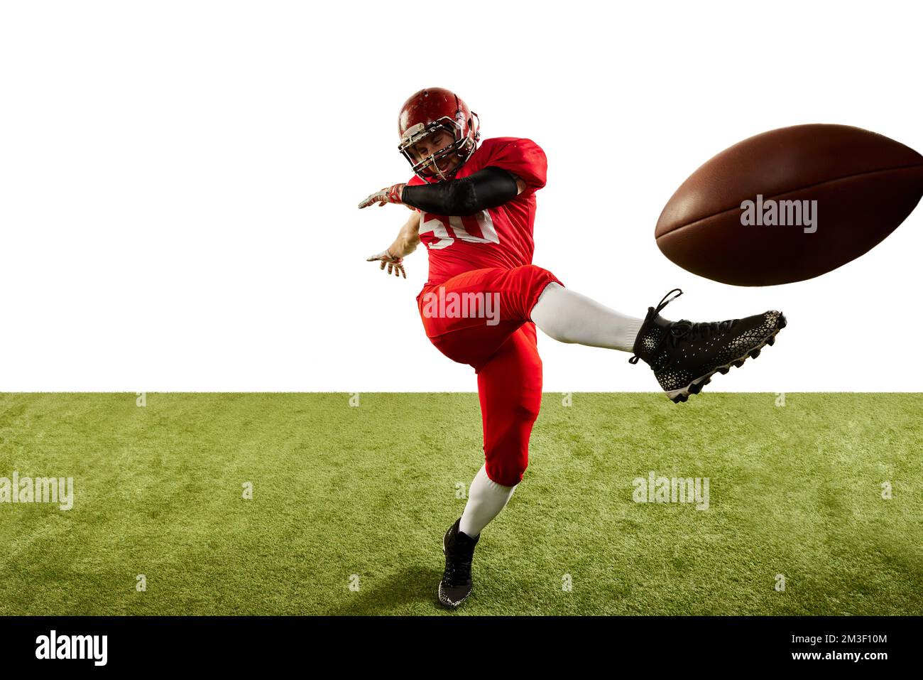 Professional american football player in sports uniform and protective ...