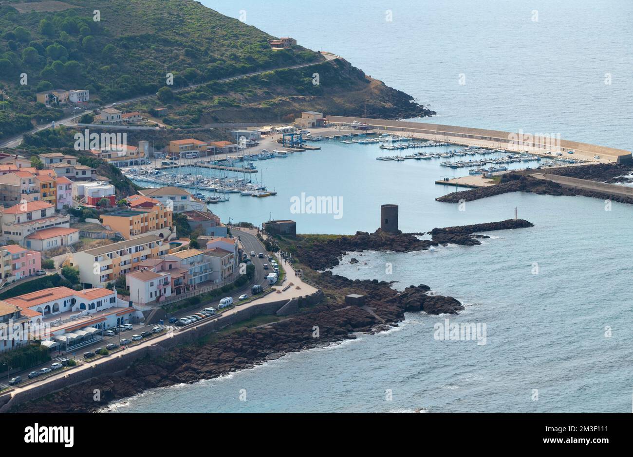 Italy, Sardinia, Castelsardo, view of the port and the old town Stock ...