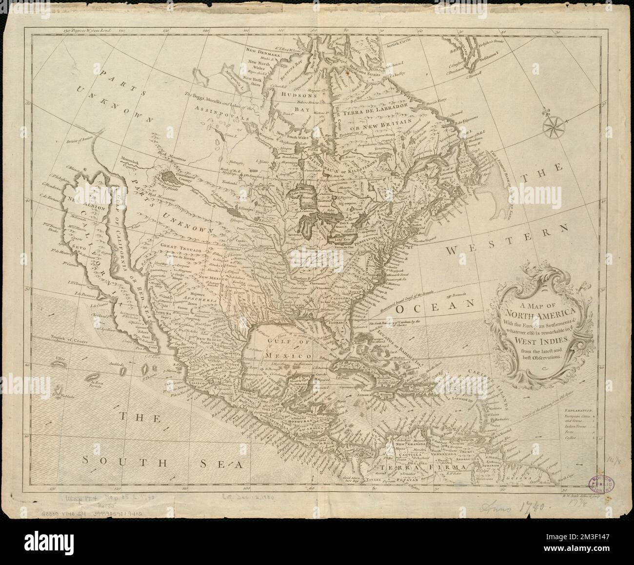 A map of North America, with the European settlements & whatever else ...