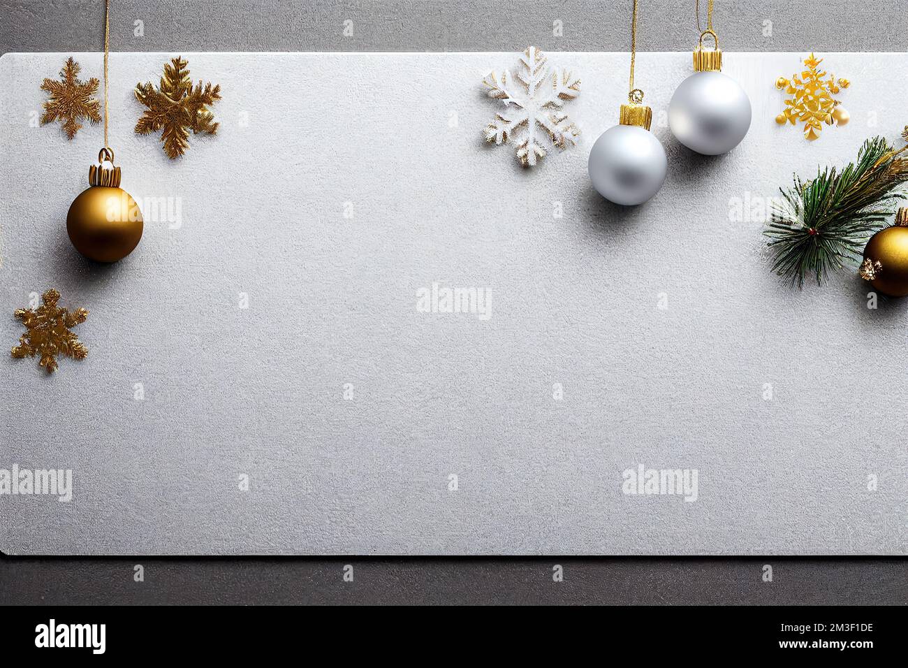 a white board with christmas decorations on it and a pine branch on the ...