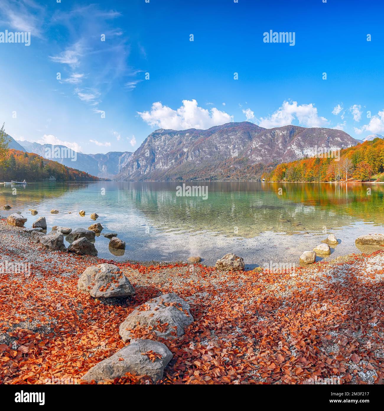 Astonishing view of Bohinj Lake at autumn time . Popular tourist ...