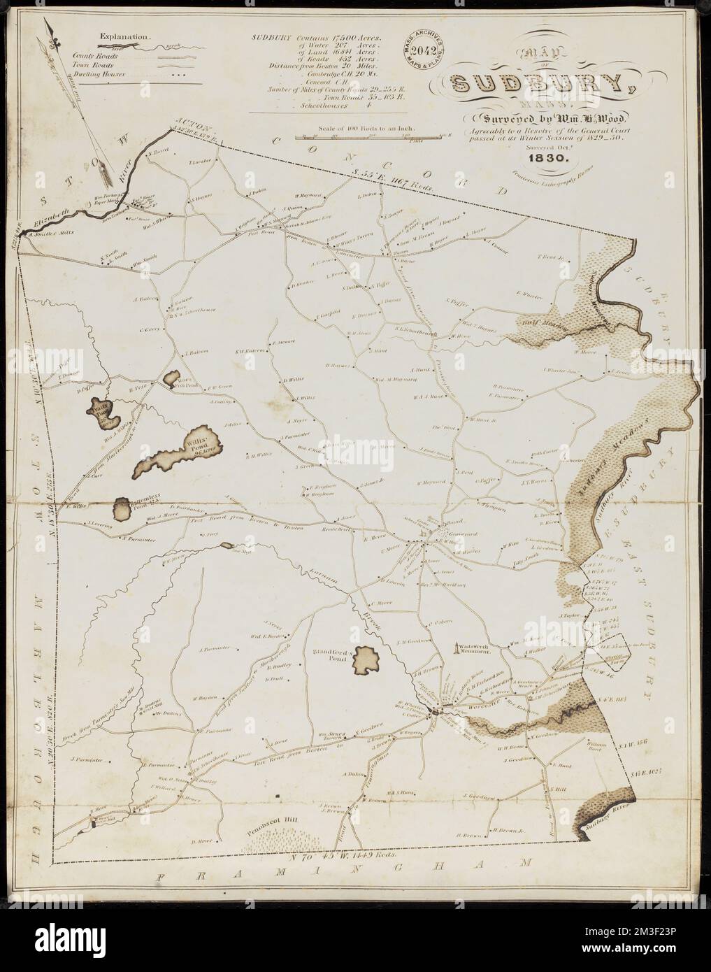 Map of Sudbury, Mass. ,. Wayland Historical Society Collection Stock ...