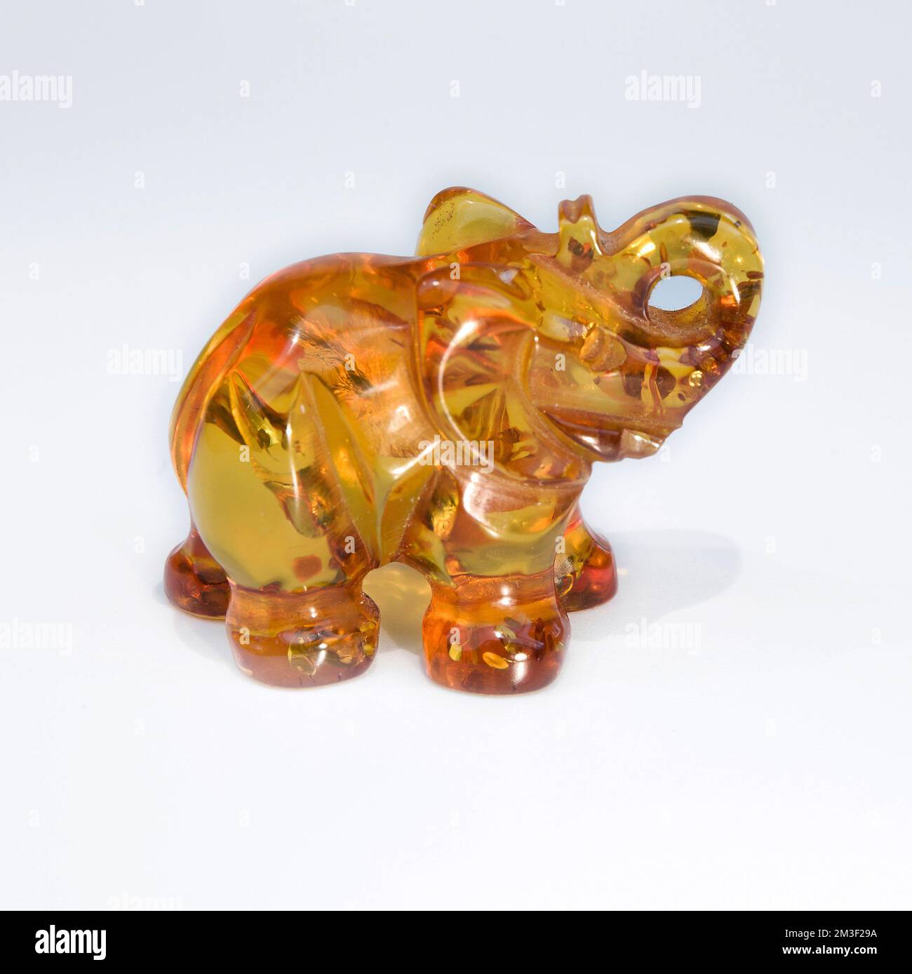 Macro close up colour photograph of 'Carved Amber Elephant ' a semi ...