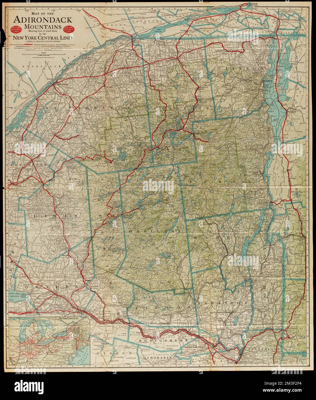 Map of the Adirondack Mountains showing how to reach them by the New ...