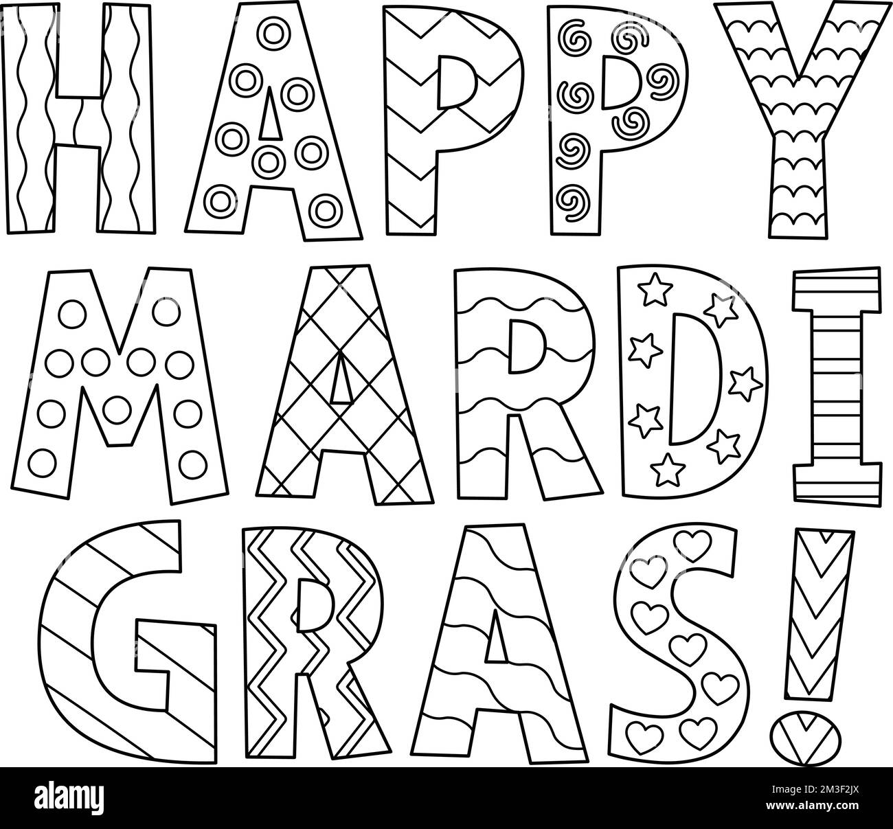 Happy Mardi Gras Isolated Coloring Page for Kids Stock Vector Image ...