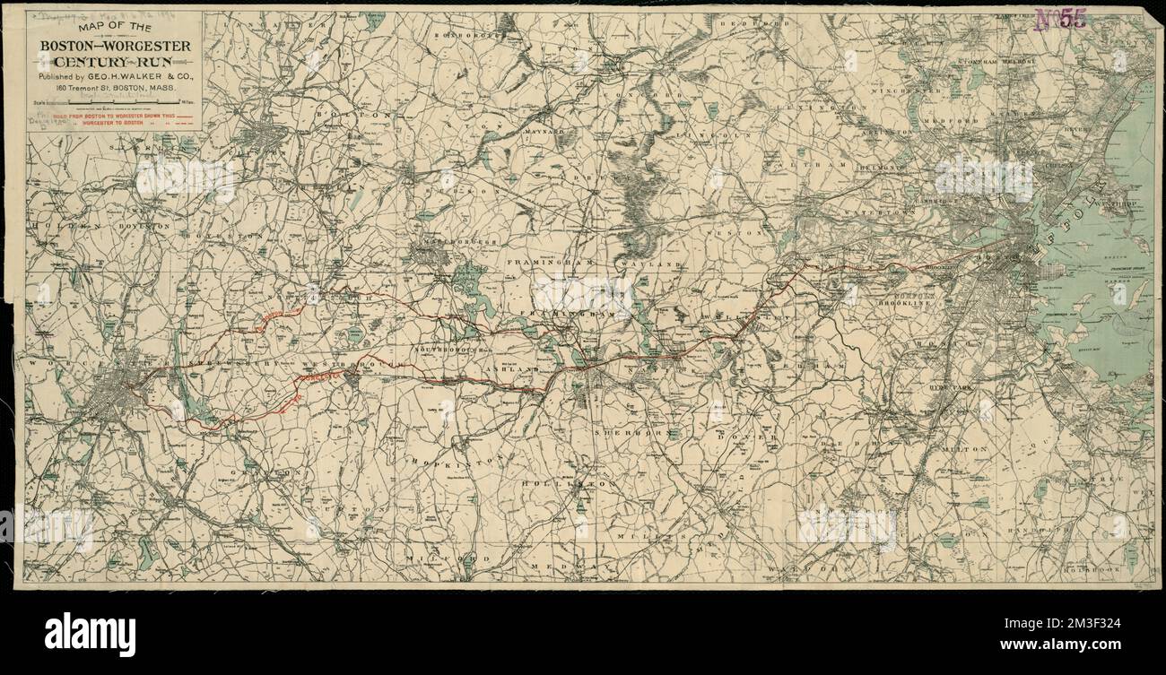 Map of the Boston-Worcester century run , Railroads, Massachusetts ...