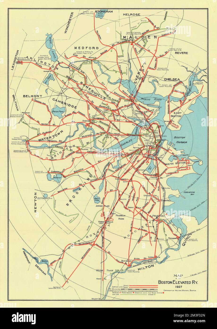 Map of the Boston Elevated Ry. 1927 , Local transit, Massachusetts ...