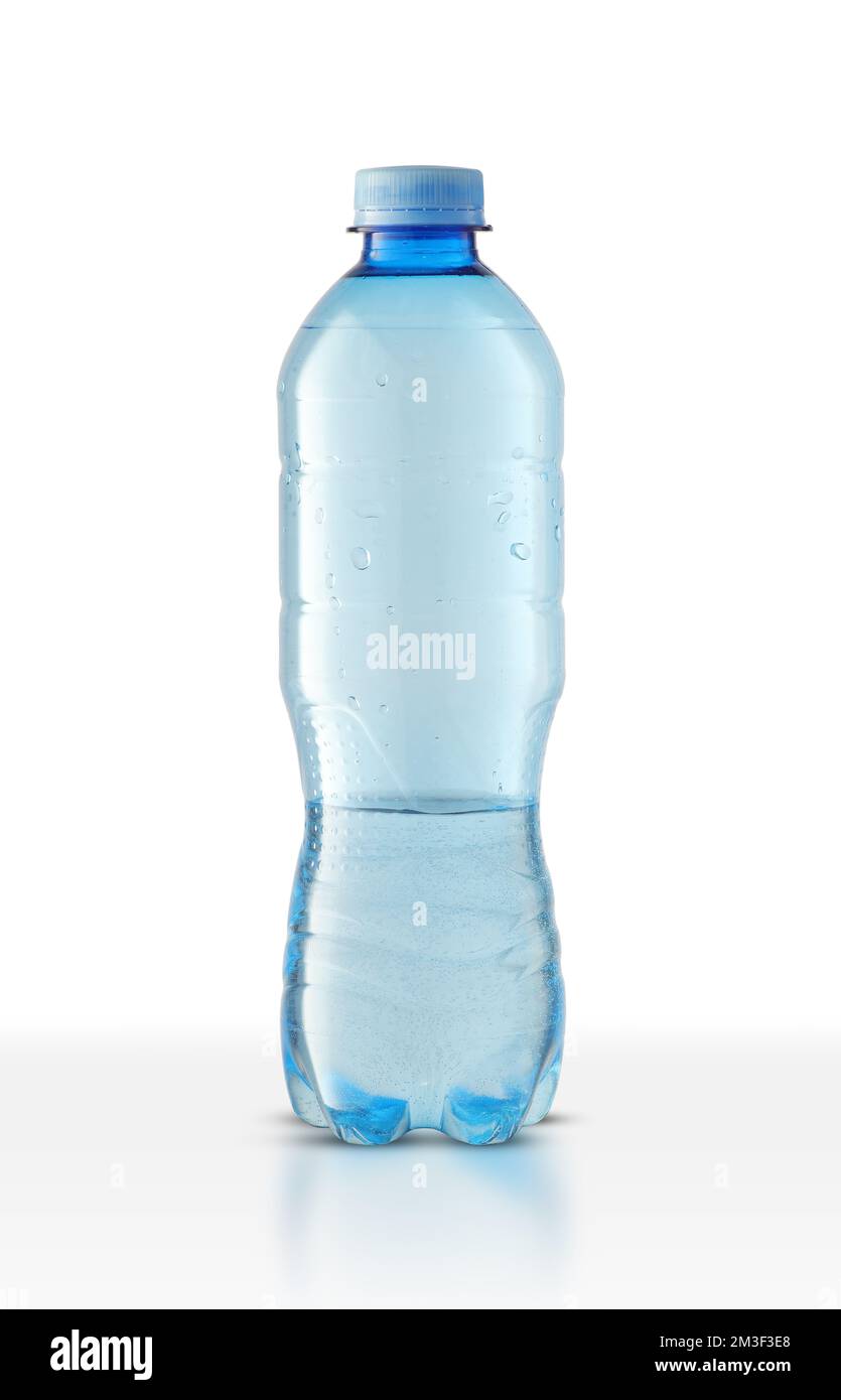 a small plastic bottle half full on a white background Stock Photo - Alamy