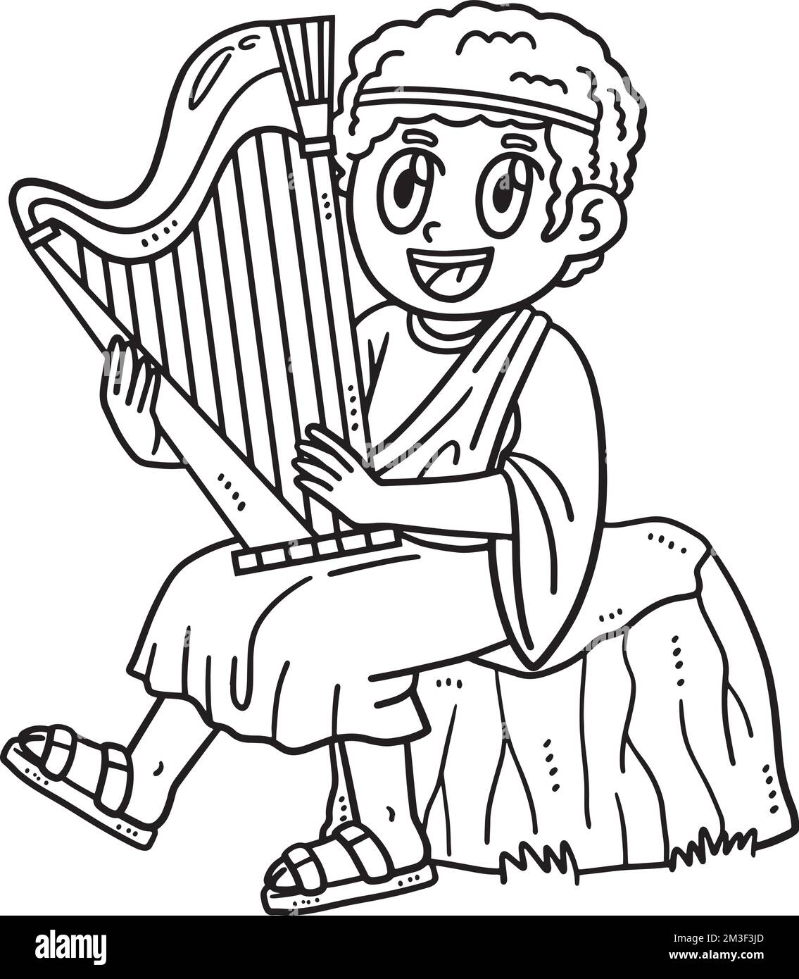Christian David Playing the Harp Isolated Coloring Stock Vector Image ... Christian David Playing the Harp Isolated Coloring Stock Vector Image ...