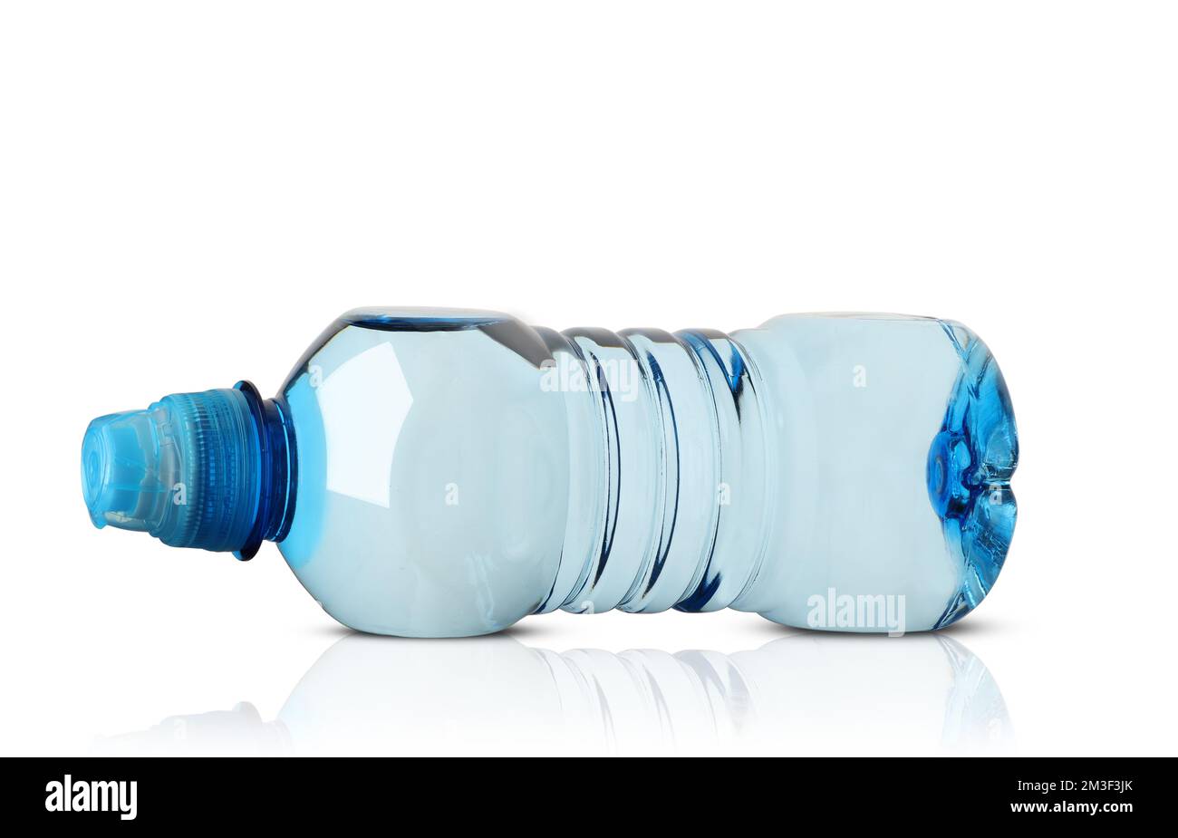 small plastic bottle with mineral water horizontally on a white ...
