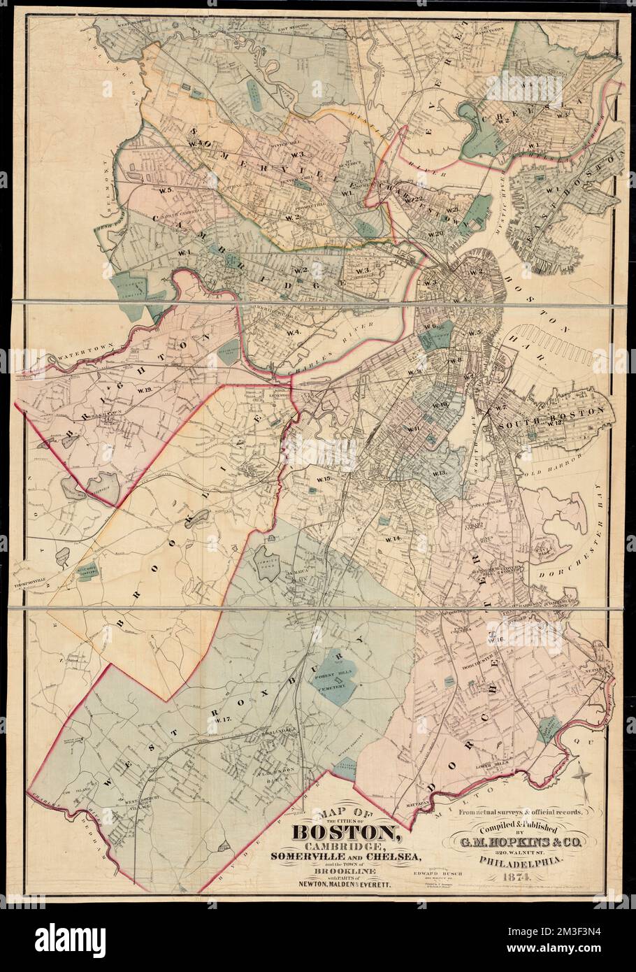 Map of the cities of Boston, Cambridge, Somerville and Chelsea, and the ...