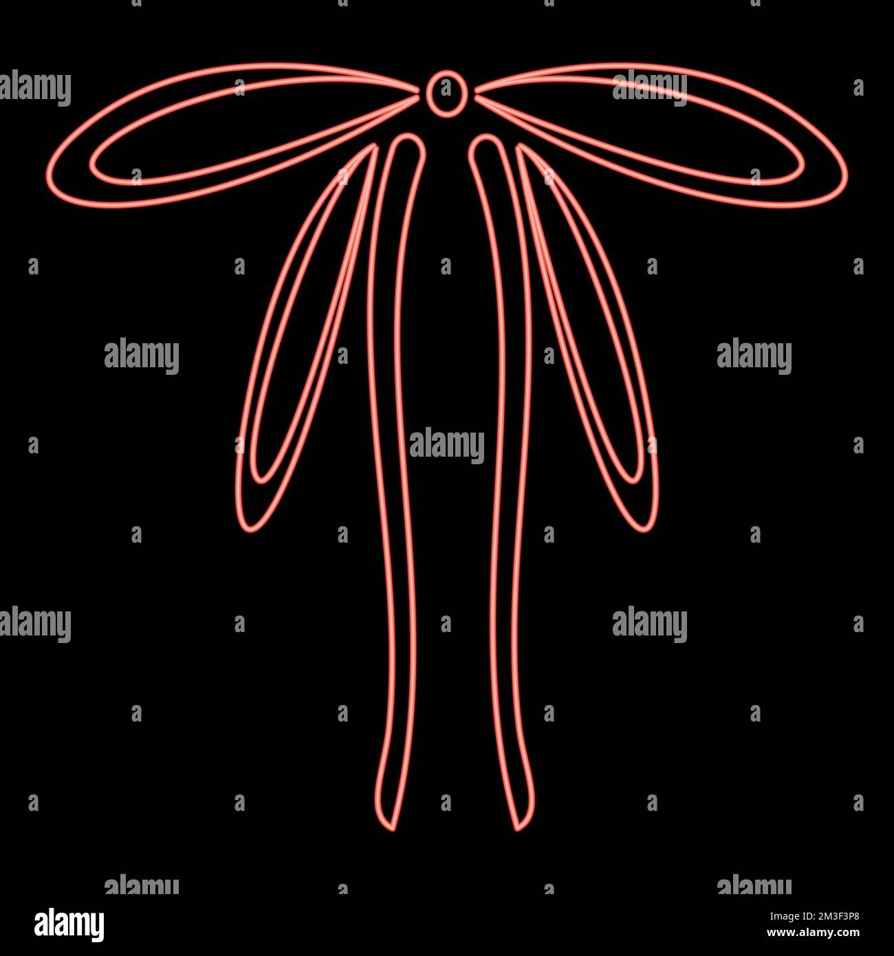 Neon bow with ribbons Adornment packing concept Tape curl bow gift ...