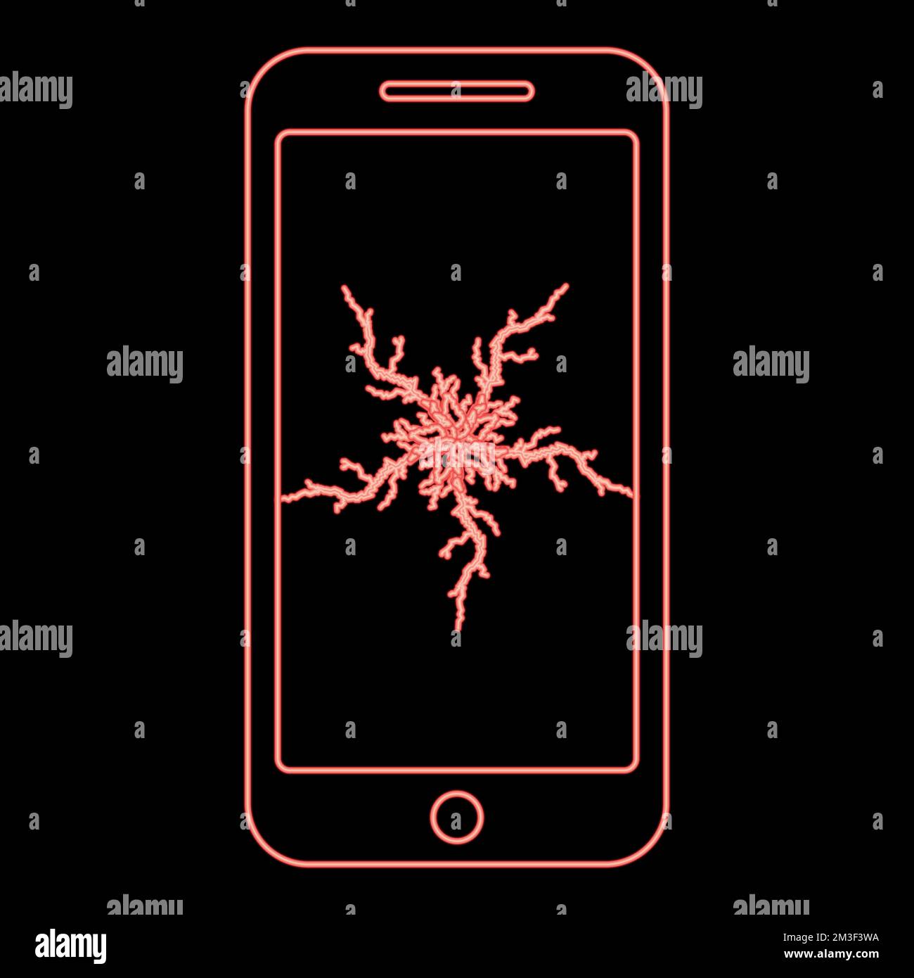 Neon smartphone with crash touch screen red color vector illustration ...