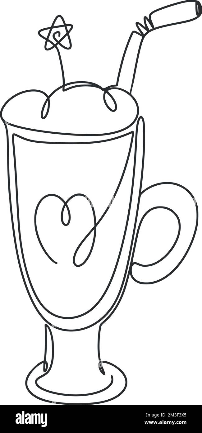 Milkshake with foam tube and decoration line art Stock Vector Image ...