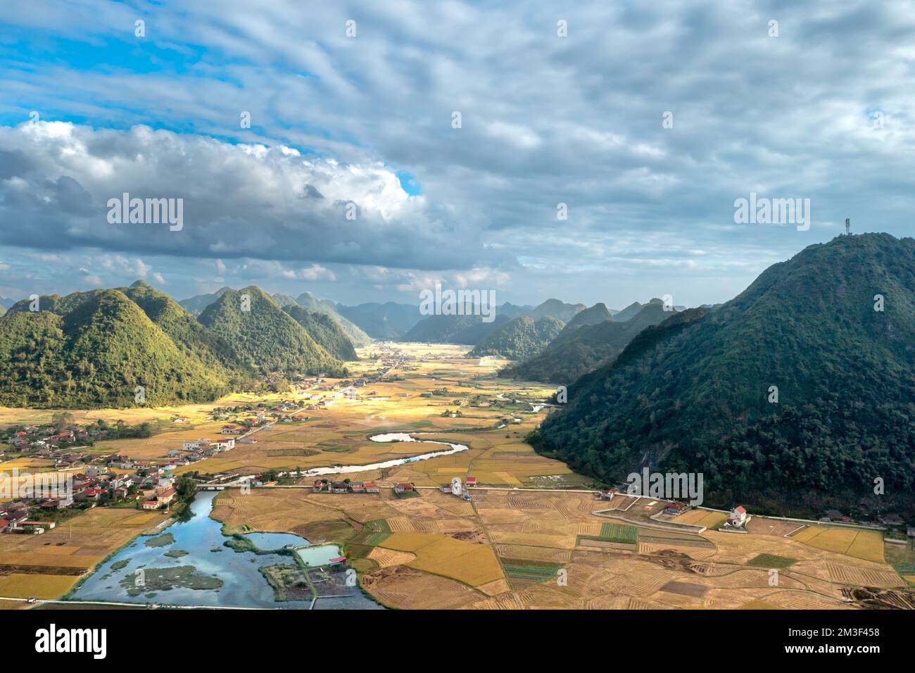 Panoramic view of Bac Son valley during the ripe rice season. View from ...