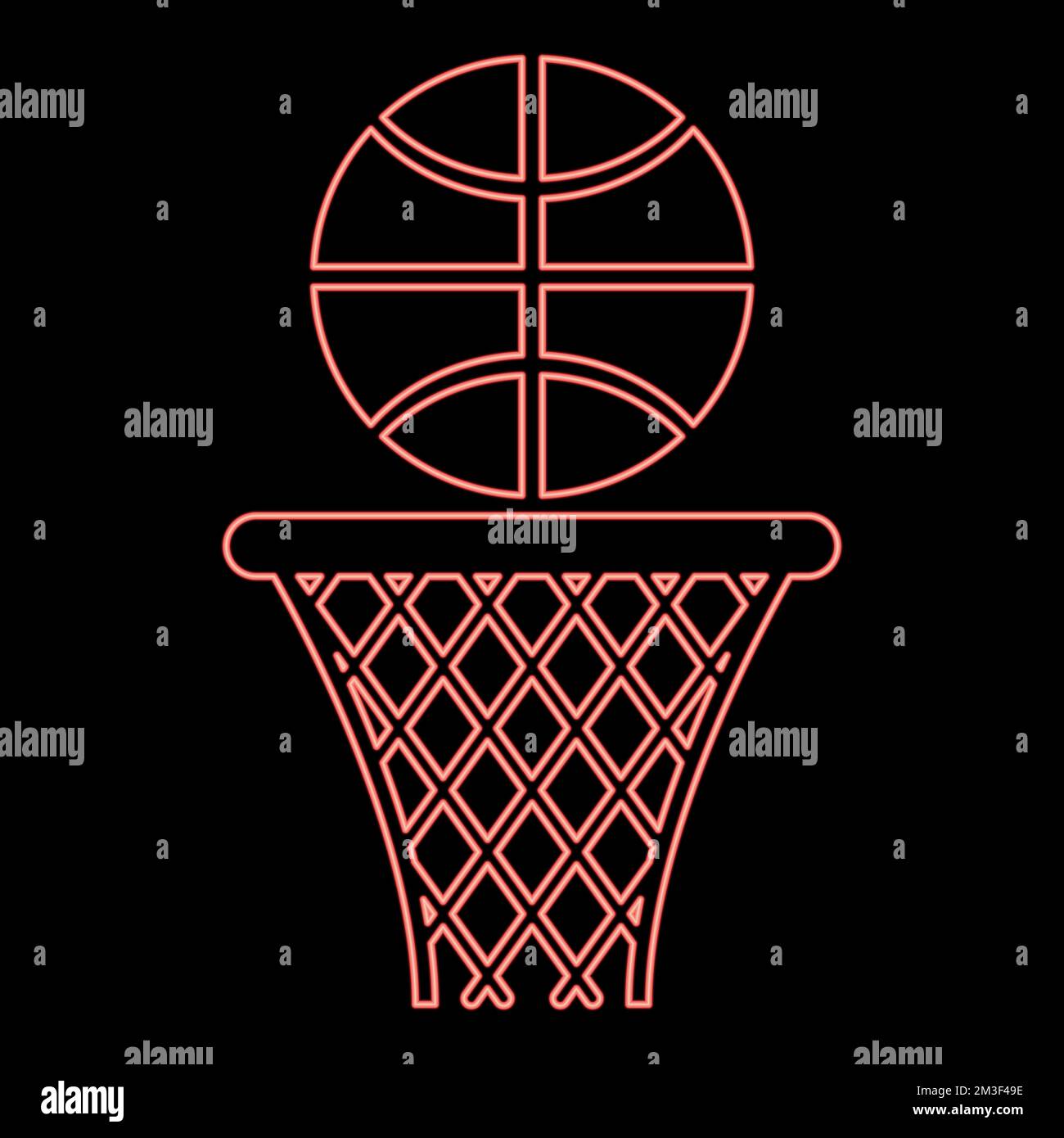 Neon basketball basket and ball Hoop net and ball red color vector ...