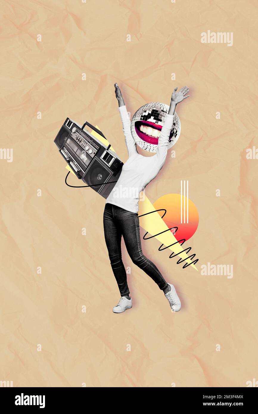 3d retro abstract creative artwork template collage of happy smiling ...