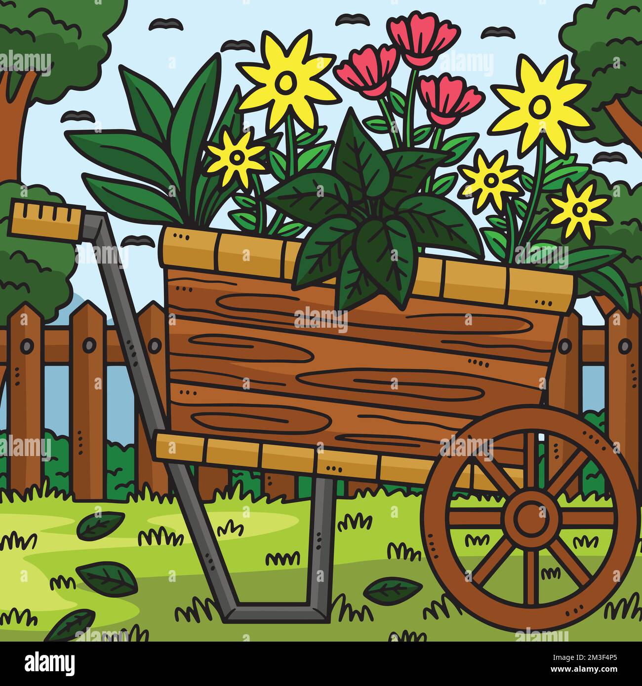 Earth Day Plants in Wheelbarrow Colored Cartoon Stock Vector Image ...