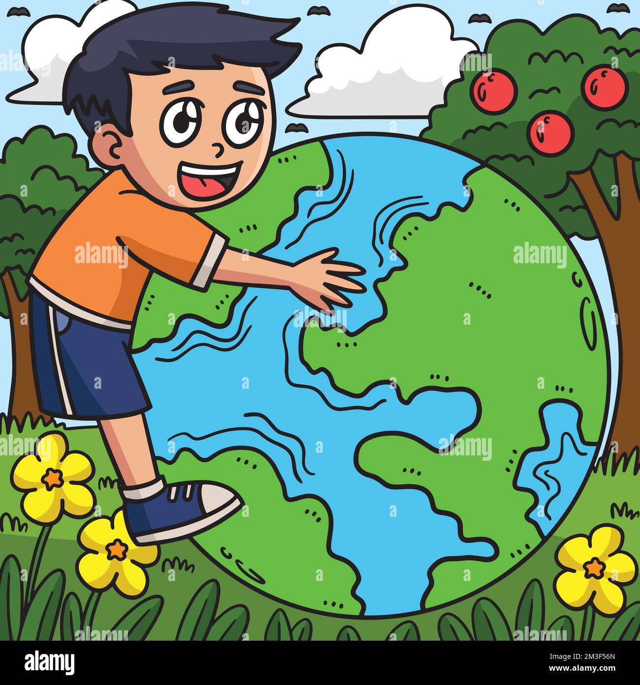 Earth Day Child Embracing Earth Colored Cartoon Stock Vector Image ...